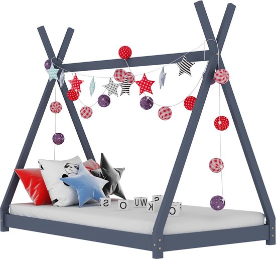 vidaXL Kinderbedframe 90x200 cm - Grijs Grenenhout Kinderbed - Houten ...