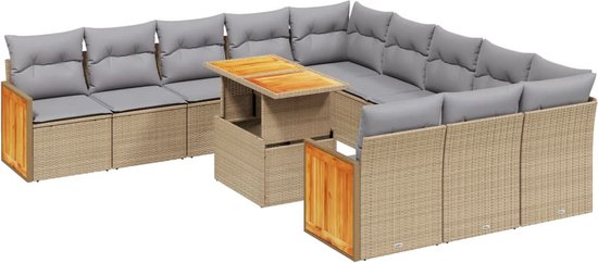 vidaXL Tuinset - 11-delig - Inclusief kussens - Beige | bol