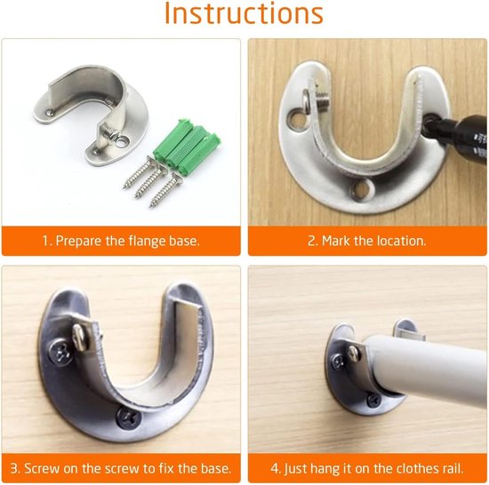 RVS Gordijnrail Beugels - U Flens Staaf Beugel - 2 Stuks - Geschikt ...