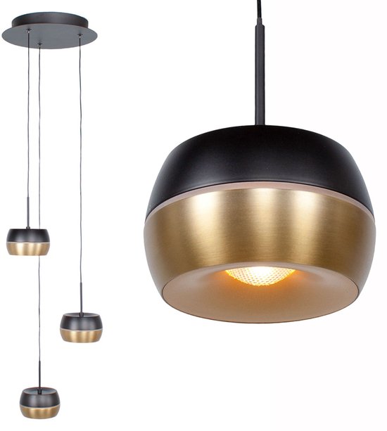 Sierlijke ronde hanglamp Nova | 3 lichts | goud / zwart | metaal | 160 ...