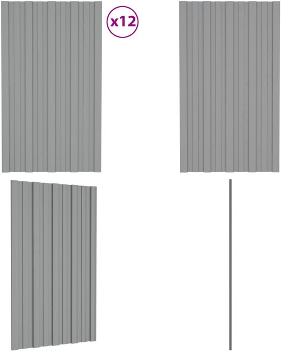 vidaXL Dakpanelen 12 st 80x45 cm gegalvaniseerd staal grijs - Dakpaneel ...