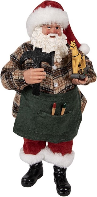 Beeld Kerstman 28 cm Groen Textiel op kunststof Beeld Kerstmis | bol.com