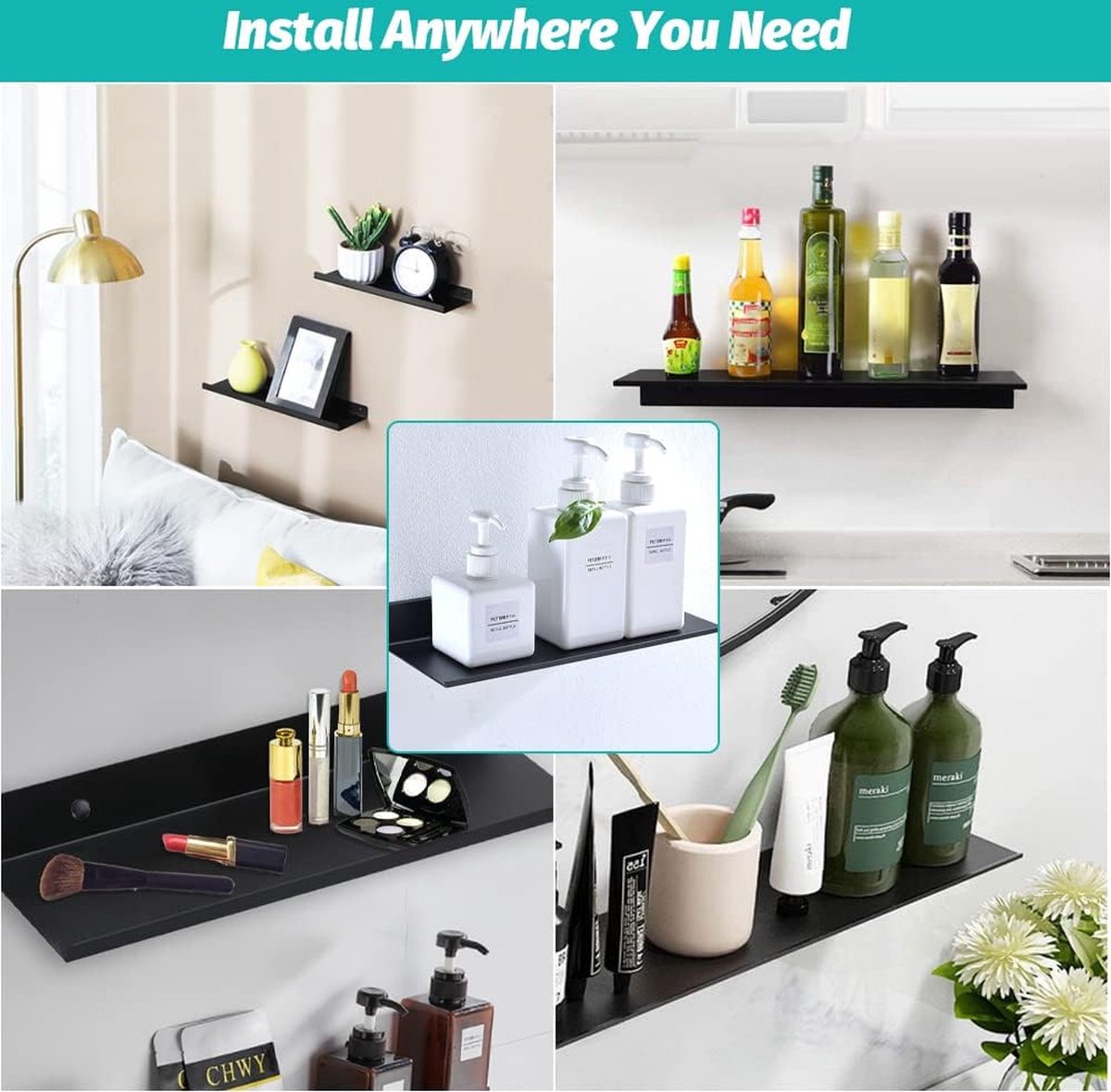 2 stuks wandplank, zwart metaal, zwevend wandrek, 30/40 cm, wandplank ...