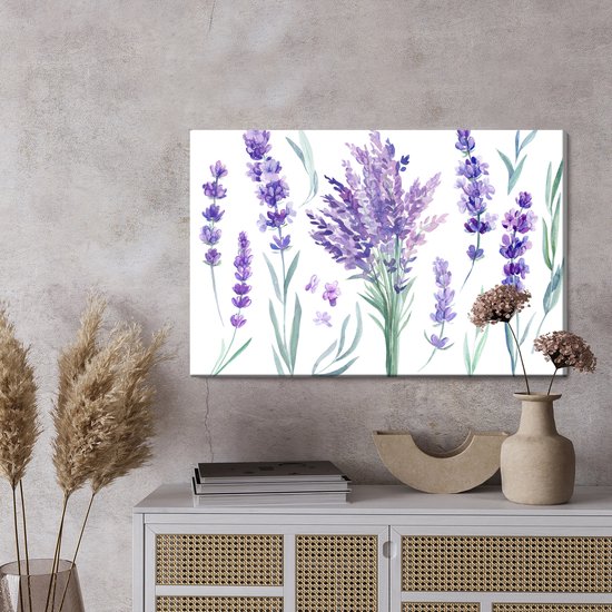 Schilderijkoning - Canvas Schilderij Bloeiende Lavendel Geschilderd Met Waterverf -... | bol.com