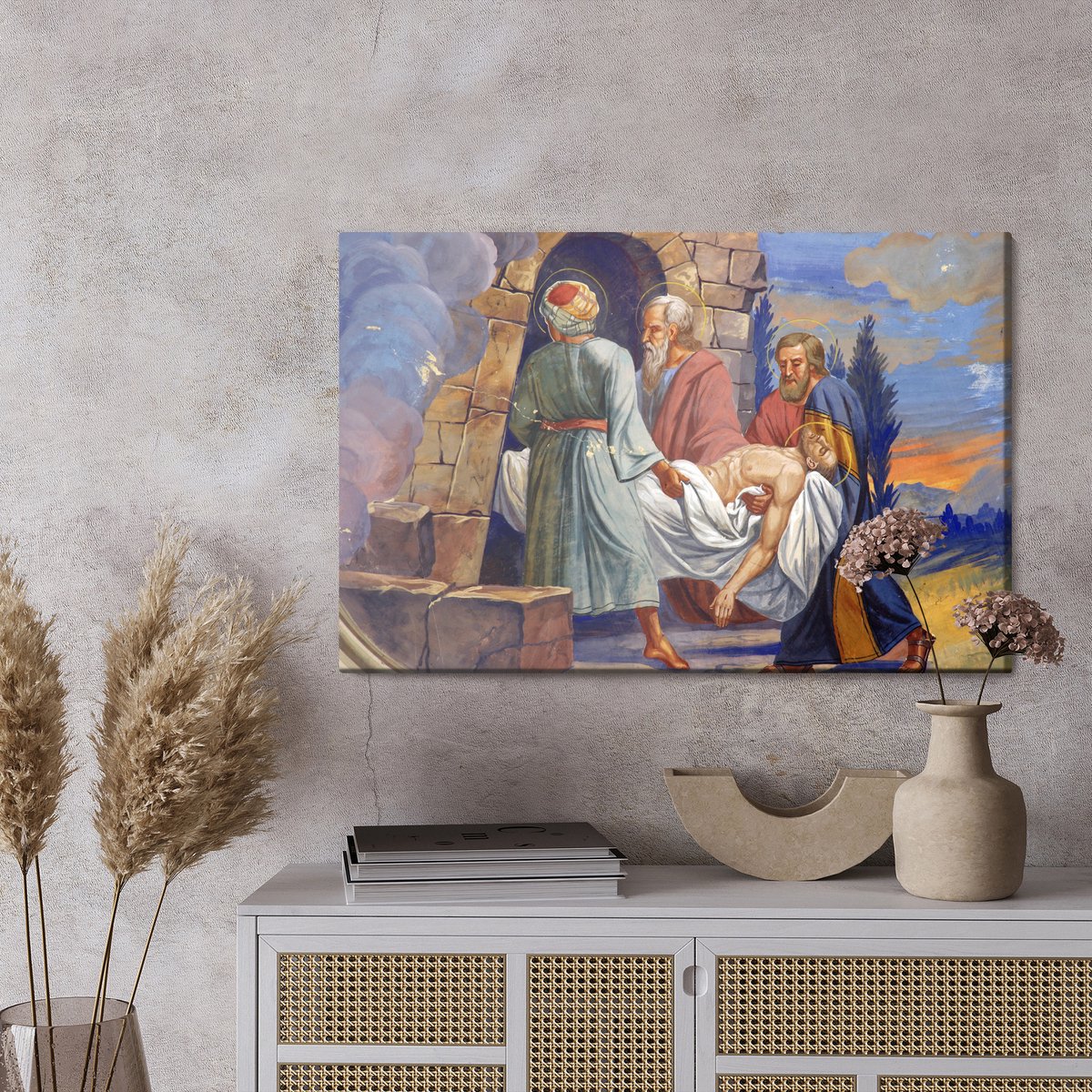 Schilderijkoning - Canvas Schilderij Jezus Wordt In Het Graf Gelegd ...