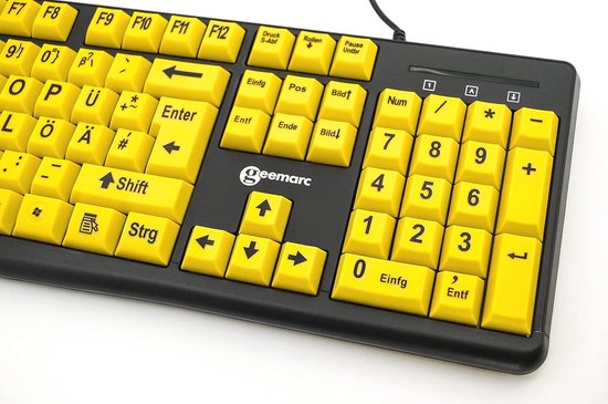 Toetsenbord met grote toetsen en groot lettertype - Zwart op Geel ...