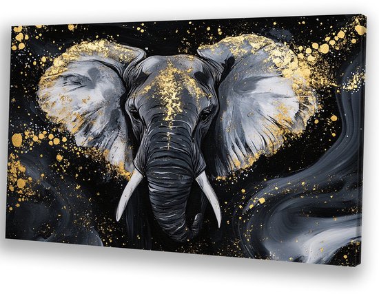 Abstracte olifant met goudaccenten - Olifant portret - Canvas ...