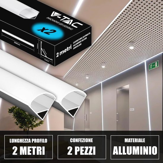 Hoekprofielen voor LED-strips - 2 x 2 meter aluminium met gesatineerde ...