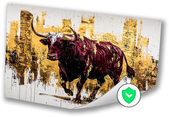 Krachtige stier voor gouden skyline - Stier posters - Poster dieren ...