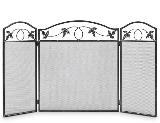 COSTWAY Vonkenwerend rooster, 3-delig opklapbaar haardrooster, open ...