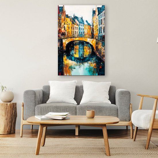 Kleurrijke stad met waterbrug - Brug poster - Wanddecoratie gebouwen ...
