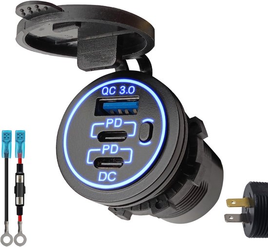 ProRide 12V USB/USB C Stopcontact 3 Poorten met schakelaar - Inbouw ...
