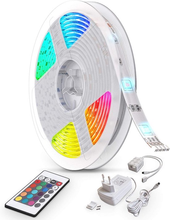 LED Strip 10 Meter RGB Dimbaar met Afstandsbediening - Zelfklevend ...