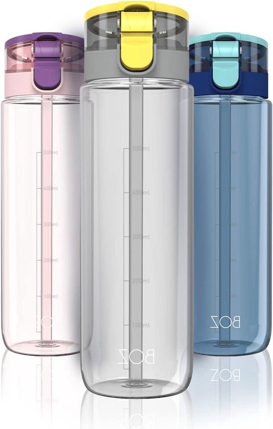 Plastic waterfles 600 ml / 20 oz met stro, BPA-vrij en lekvrij, ideaal ...
