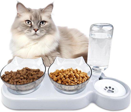 Verhoogde voerstandaard voor katten - 15 graden gekanteld - dubbele ...