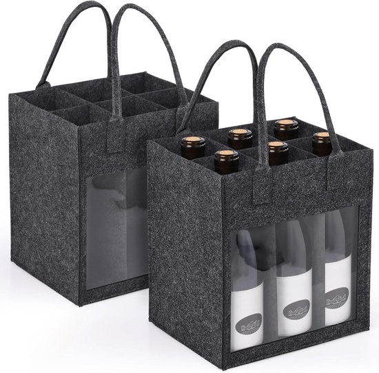 Herbruikbare flessendrager voor 6 flessen - Vilten flessentas met ...