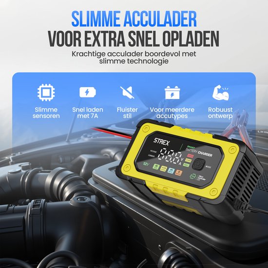 Strex 12V 7A Acculader – Druppel en Snellader met LCD Display – Voor ...
