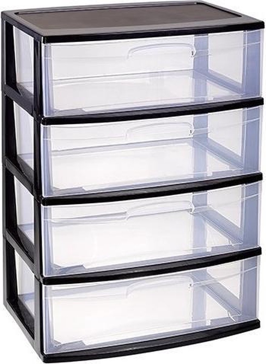 2x commode / organisateur avec 4 tiroirs noir / transparent - 40 x 56 x ...