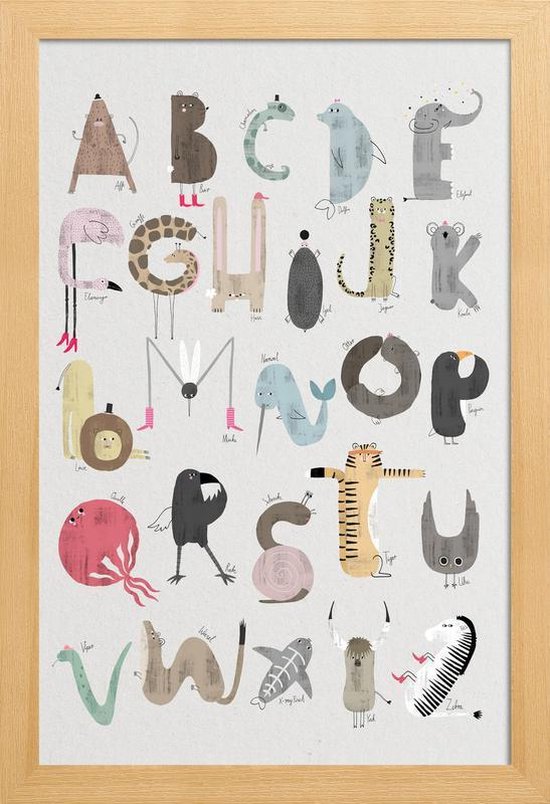 JUNIQE - Poster in houten lijst ABC Kids -40x60 /Kleurrijk | bol