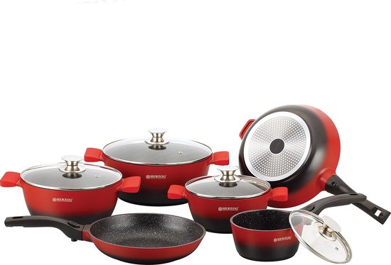 Herzog 16 Pieces Die-Casting Cookware Set Red | bol.com