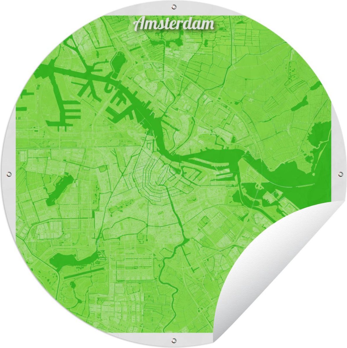Garden Circle City Map - Amsterdam - Vert - 90x90 cm - Affiche Ronde de ...