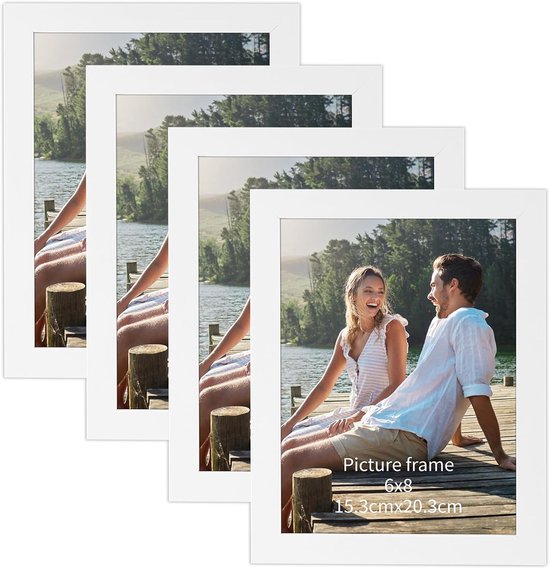 Witte fotolijsten set van 4 - Voor muur en tafel - 8x6 inch | bol