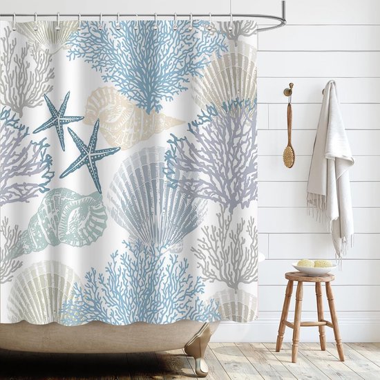 Douchegordijn zeester koraal strand thema - bad decoratie - set met 12 ...