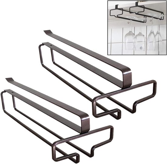 2 Pcs Wine Glass Rack Under Cabinet Wine Glass Holder Metal Glass Racks ...