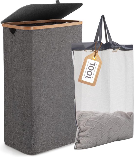 Opvouwbare Wasmand met Deksel - 100L Kledingmand voor Huis en Badkamer | bol