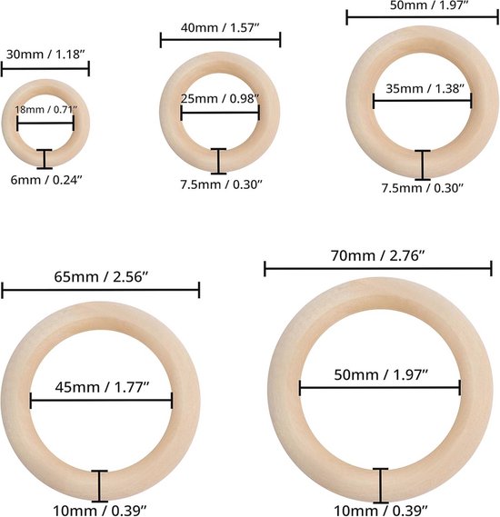 Geassorteerde Houten Ringen Set voor Knutselen en Decoratie – 50 ...
