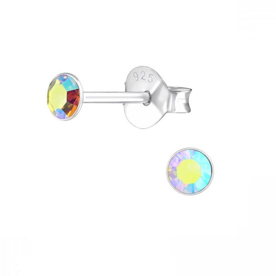 Zilveren oorknop, AB kristal (3MM) | bol