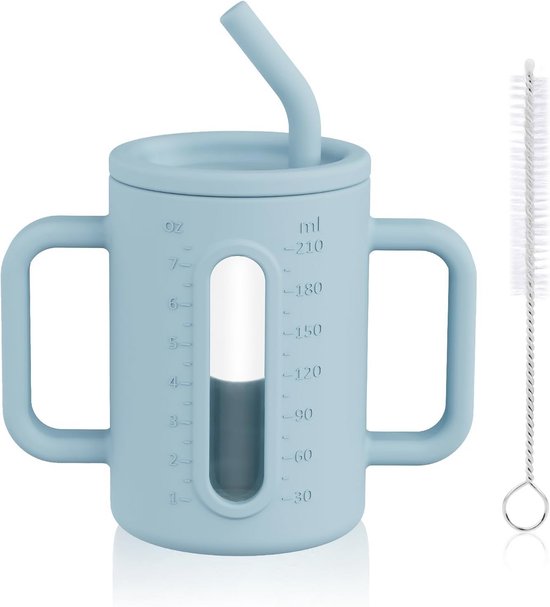 Siliconen drinkbeker voor kinderen met handgrepen en rietje - 210 ml | bol