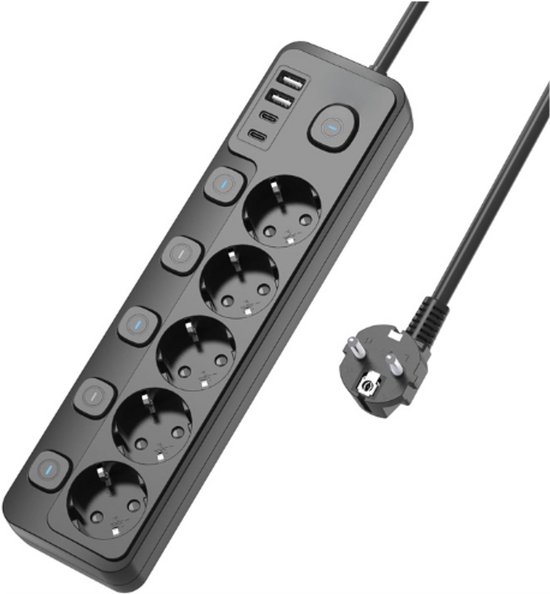 USB-Stekkersdoos Met Individuele Schakelaars - Stekkerdoos Met 5 ...