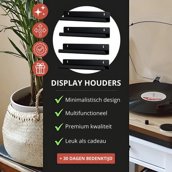 LP Houder aan de Muur - 6 stuks - Zwart - lp Opbergsysteem - Lp houder ...