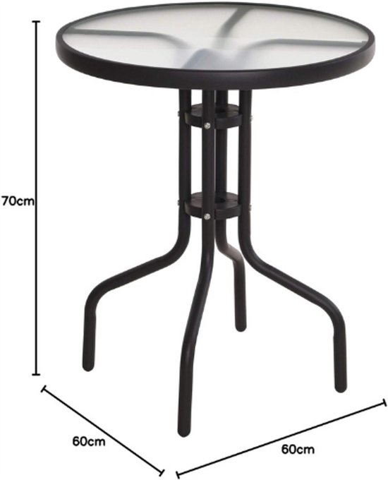 Ronde Metalen Tuintafel - Glazen Tafelblad - Bistrotafel 70x60 Cm ...