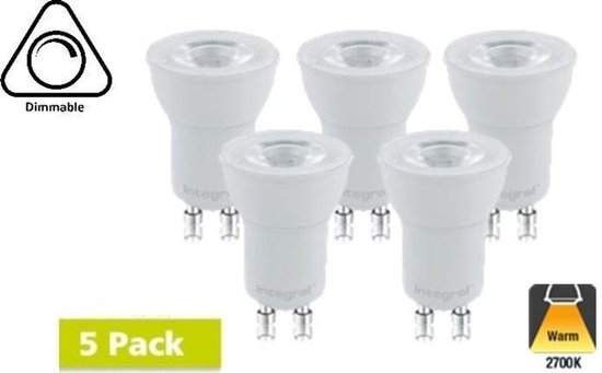 5 Pack - GU10 35MM 3.2W, 290 Lumen, 2700K Warm wit, Dimbaar | bol