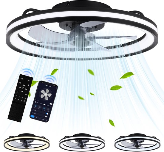 Plafondventilator met lamp 48cm Ventilator met LED verlichting ...