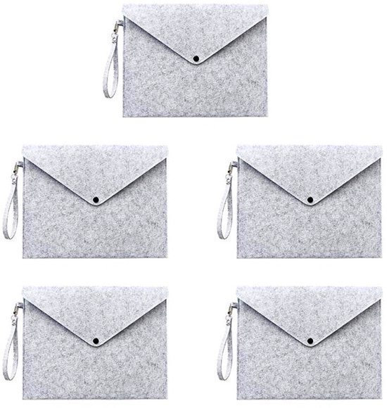 5 stuks grijze mapjes - vilt mapjes, uitvouwbare mapjes, papieren ...
