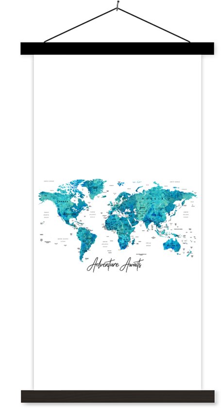 Schoolplaat - Textielposter - Wereldkaart - Blauw - Kleurrijk - 60x120 cm - Textiel poster | bol