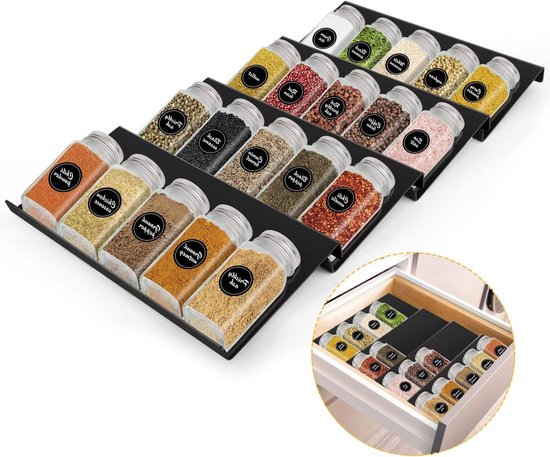 Spice Rack Space Saving Extendable from 30 to 60 cm Adjustable Drawer ...