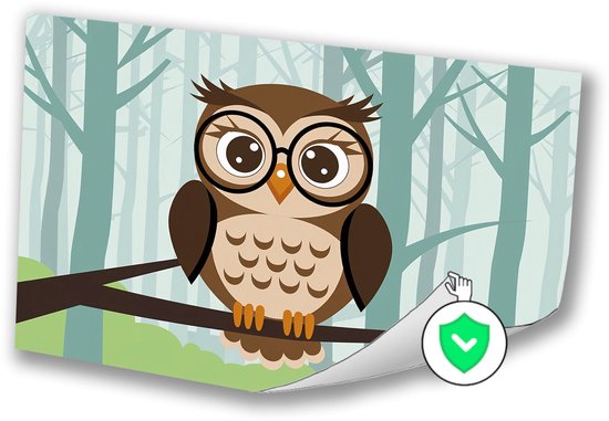 Uil met bril op tak - Uil muurdecoratie - Poster dier - Digital Art ...