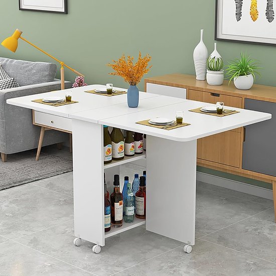 Opvouwbare eettafel met 6 wielen 2 lagen opslag plank inklapbare ...