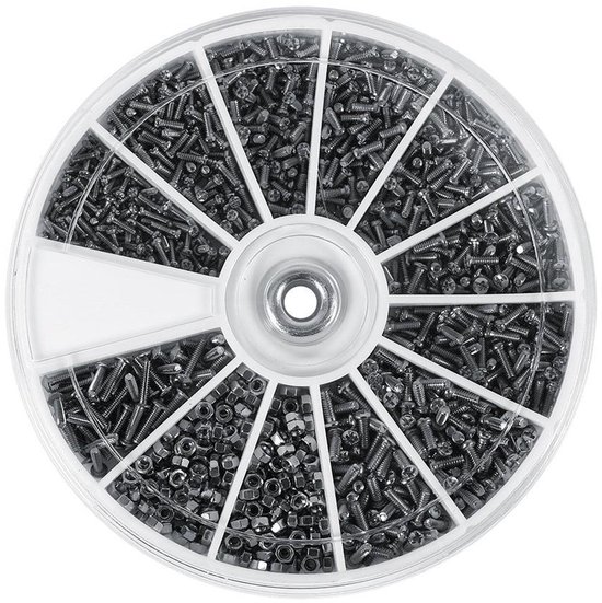 600-delige set kleine schroeven en moeren in 12 verschillende maten (M1 ...