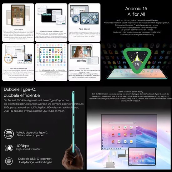 Teclast P50 Tablet - 11 inch 90Hz scherm - AllWinner A733-AI - 128GB | bol