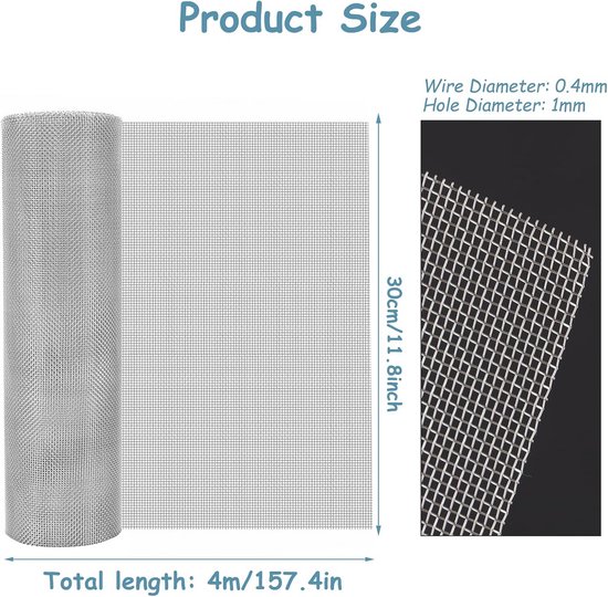 Metaal gaasrol 30 cm x 4 m – Duurzaam fijn gaas voor muizen- en ...