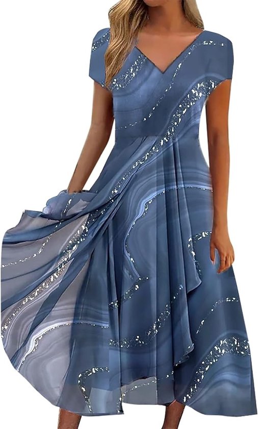 Zomerjurk voor dames, elegante korte mouwen, chiffonjurk, boho, strand, maxi-jurk,... | bol