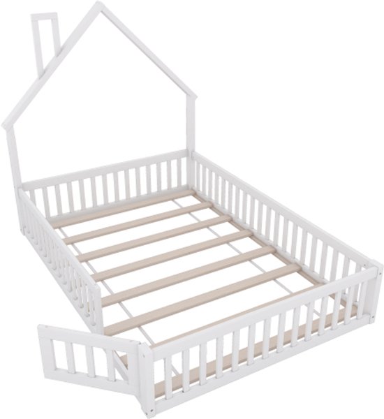 Houten bed, 140 x 200 cm, kinderbed met schoorsteenvorm, bed met ...