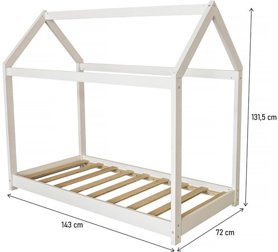 Kinderbed houten bed huisje "Camilla" - 140 x 70 cm - Wit | bol