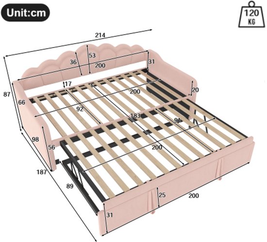 Dagbed met uittrekbare bed, een slaapbed, eenpersoonsbed (zonder matras ...