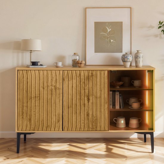 Badmeubel sideboard | 120 cm breed | Glazen deur + verlichting | Stijlvolle... | bol